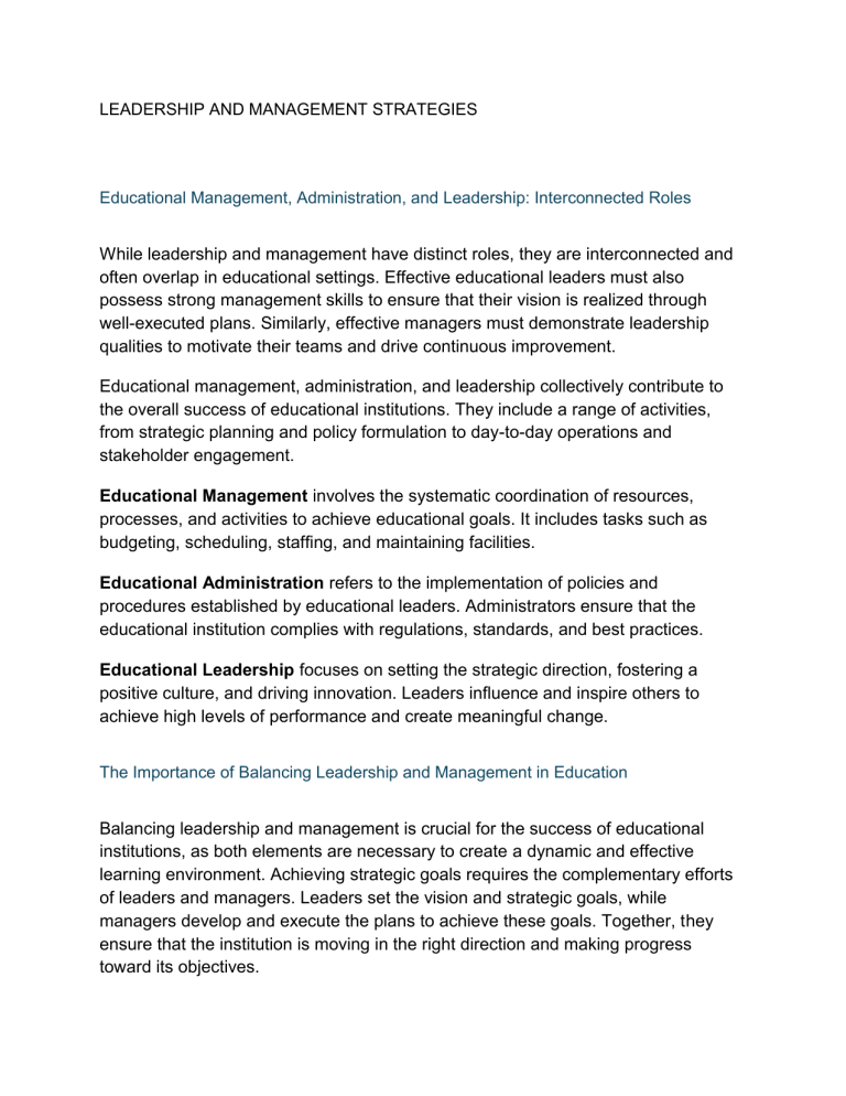 Leadership & Management Strategies in Education