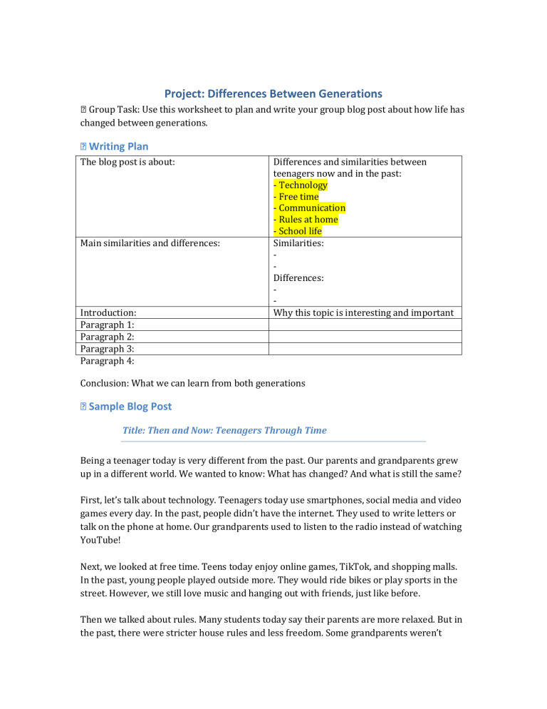 Generational Differences: Teenagers Then & Now Blog Project