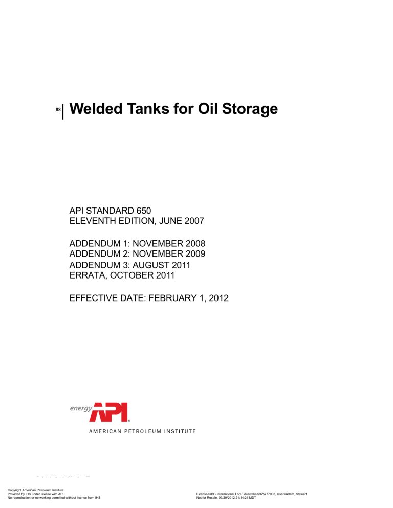 API 650: Welded Tanks for Oil Storage Standard