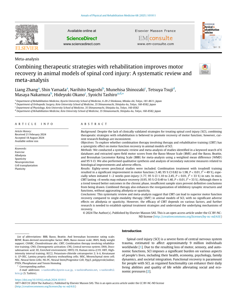 SCI Motor Recovery: Rehab & Therapy Meta-Analysis