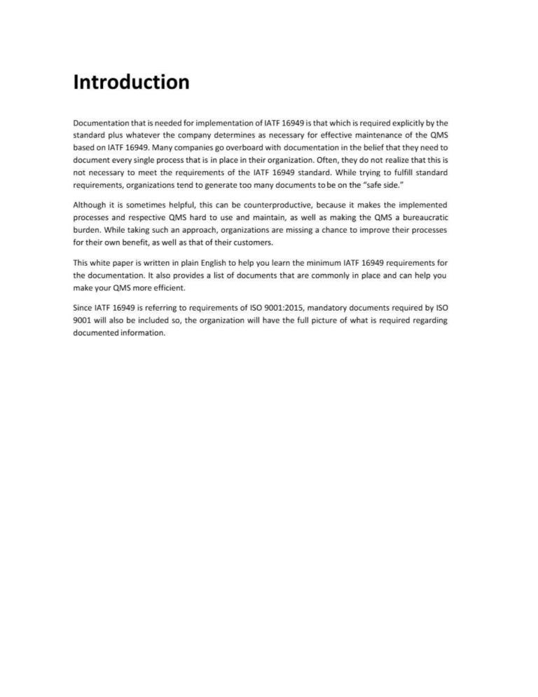 IATF 16949 Documentation Requirements Checklist