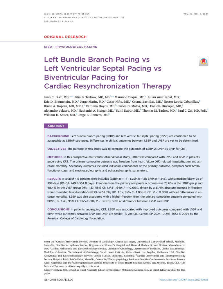 LBBP vs LVSP vs BIVP for CRT: Clinical Outcomes in Cardiac Pacing
