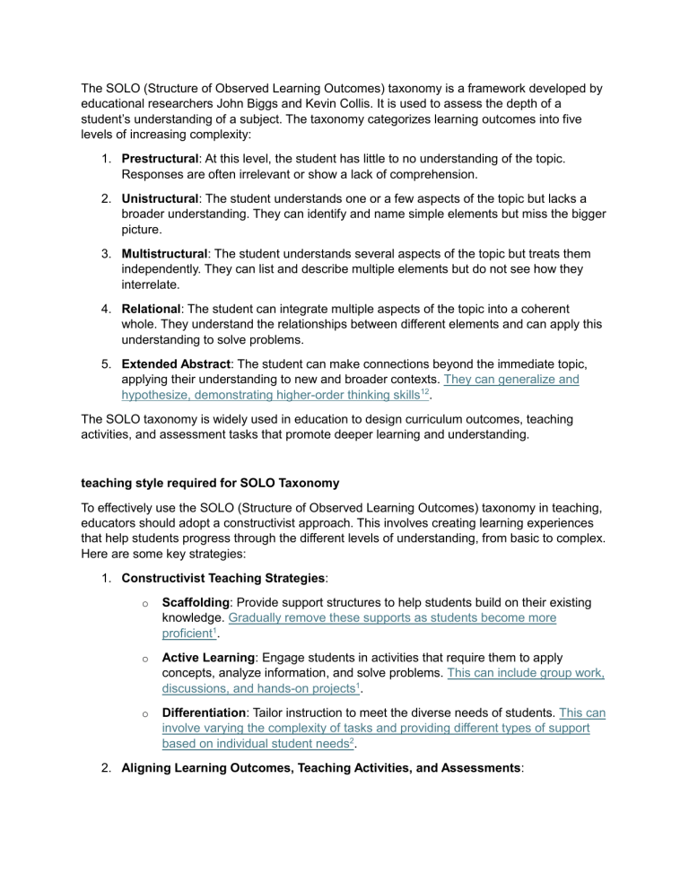 SOLO Taxonomy: Levels, Teaching Styles & Higher-Order Thinking
