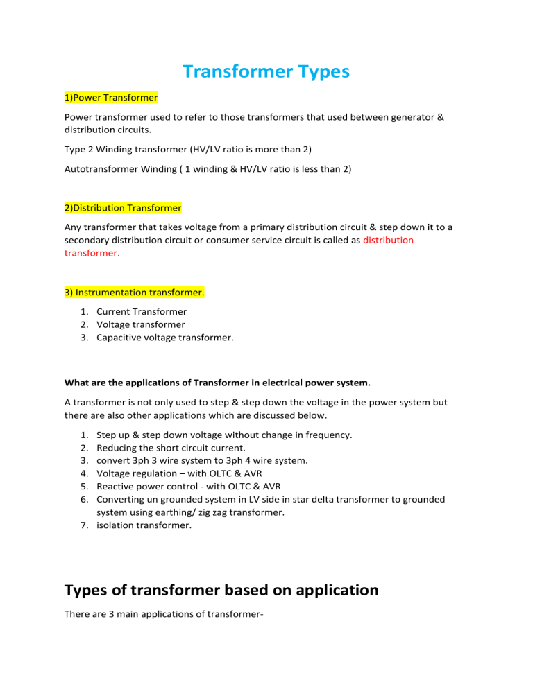Transformer Types & Applications: Power System Vector Groups Explained
