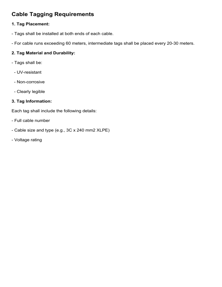 Cable Tagging Requirements: Placement, Material, Information