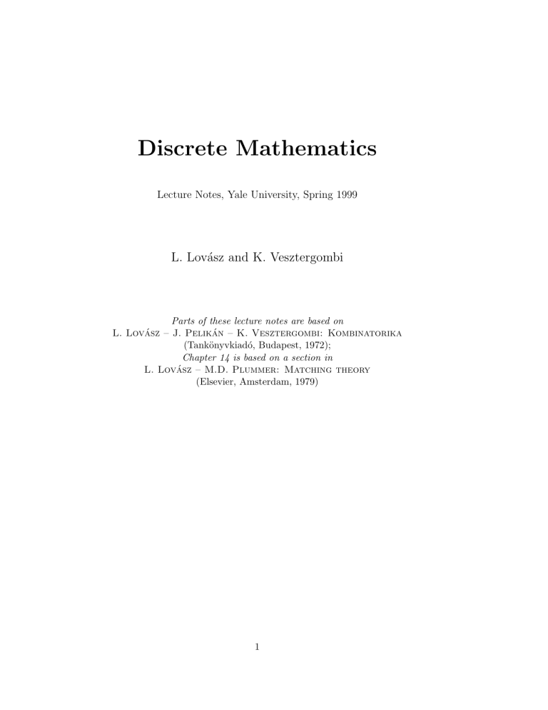 Discrete Mathematics Lecture Notes - Yale University (1999)
