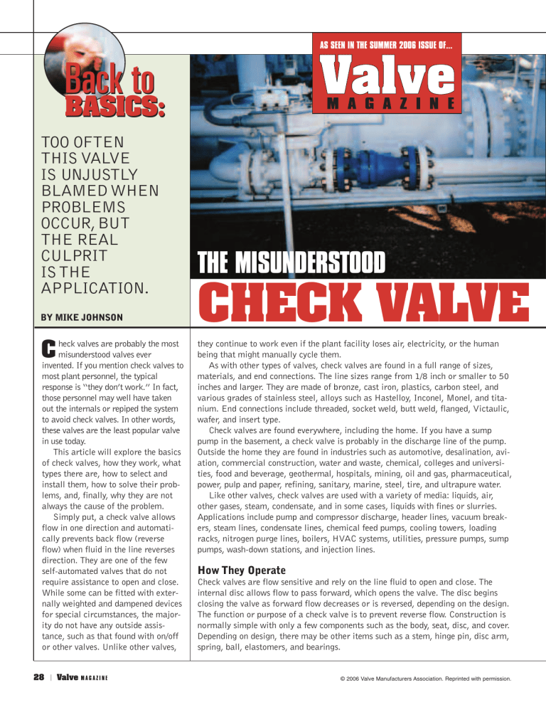 The Misunderstood Check Valve: Basics, Selection, & Problem Solving