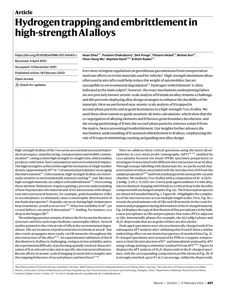 Hydrogen Trapping & Embrittlement in High-Strength Al Alloys