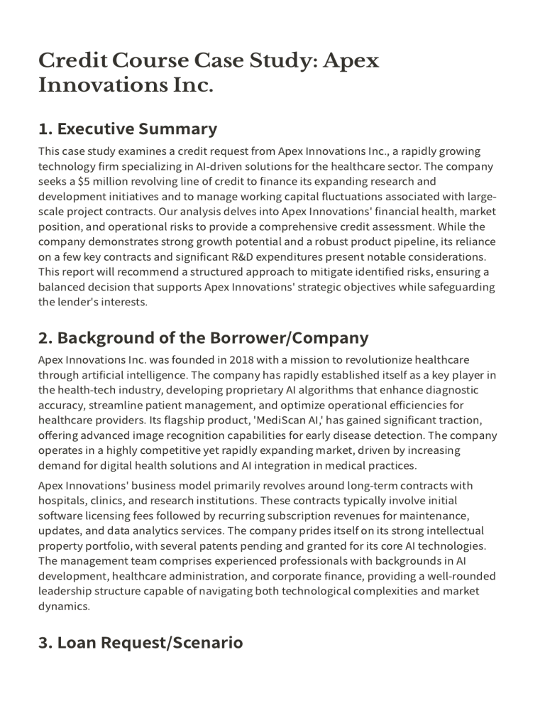 Apex Innovations Inc. Credit Case Study: AI Healthcare Financial Analysis