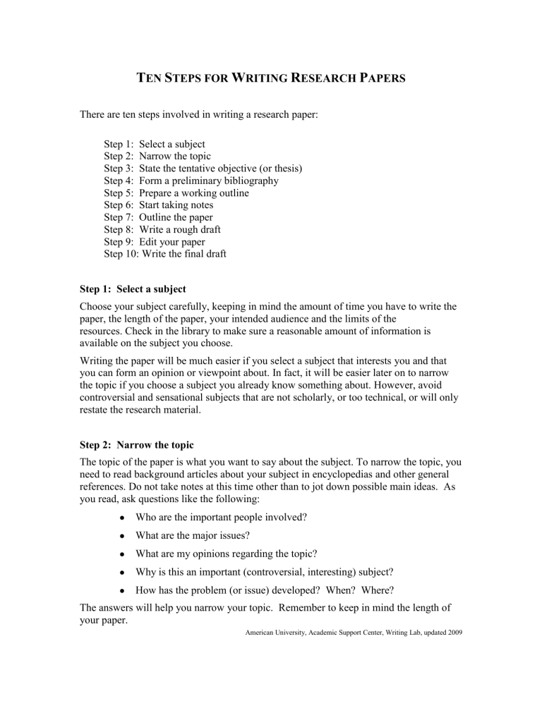 Ten Steps for Writing Research Papers: A Comprehensive Guide
