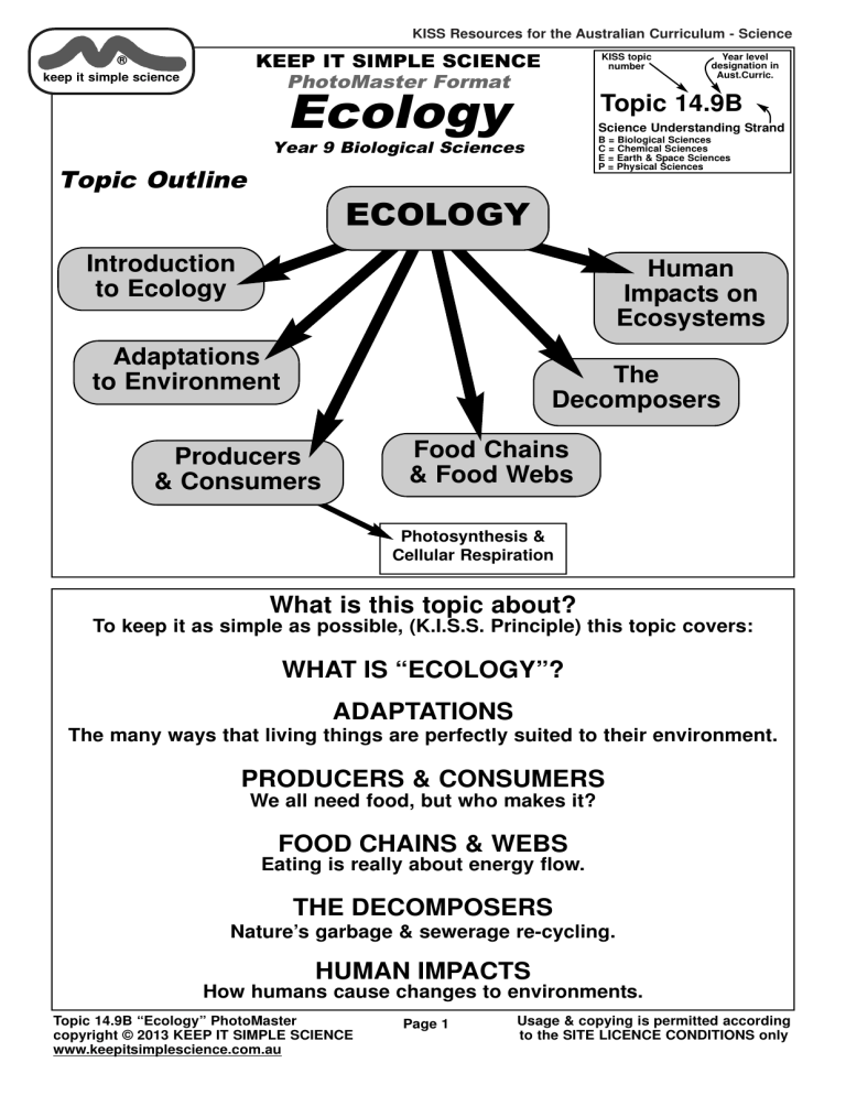 Ecology: Australian Curriculum Year 9 Biological Sciences Resource