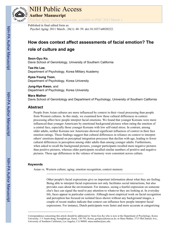 Context, Culture & Age: Facial Emotion Assessment in Psychology