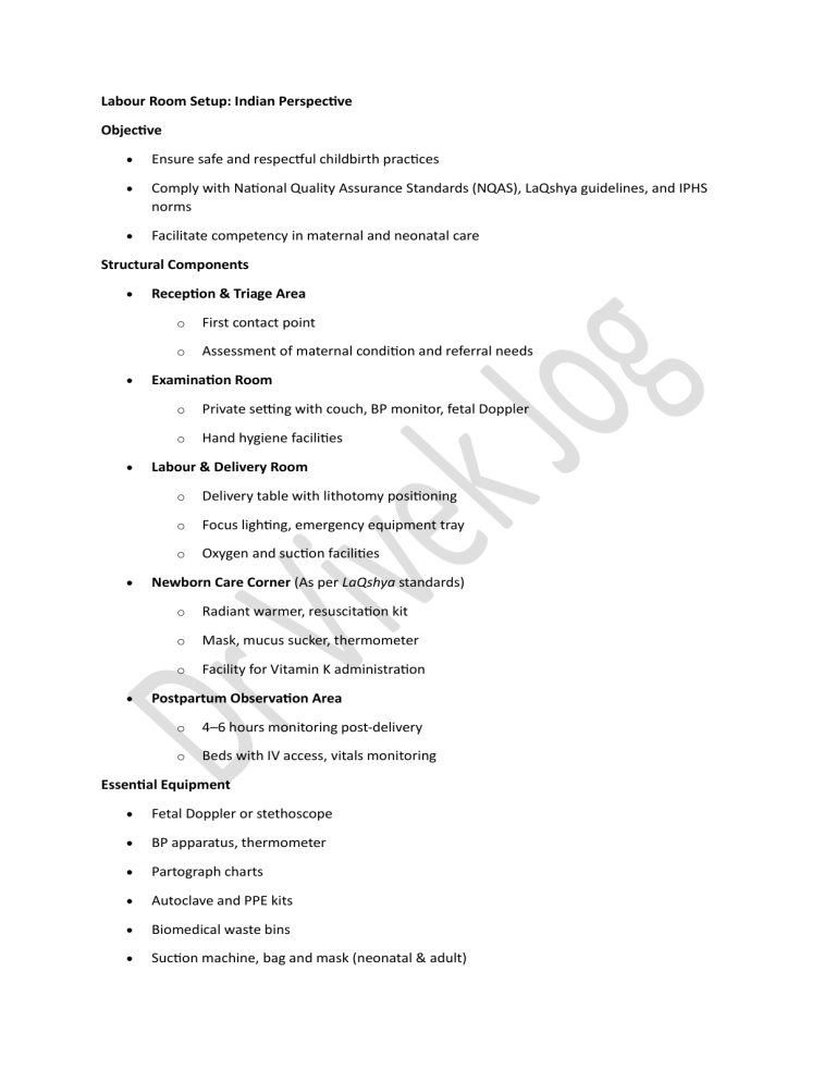 Labour Room Setup: Indian Perspective | Guidelines for Maternal ...