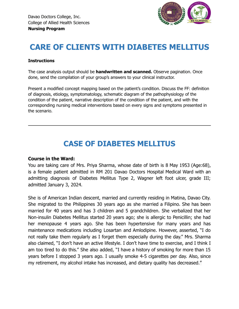 Diabetes Mellitus Nursing Case Study: Patient Care & Interventions