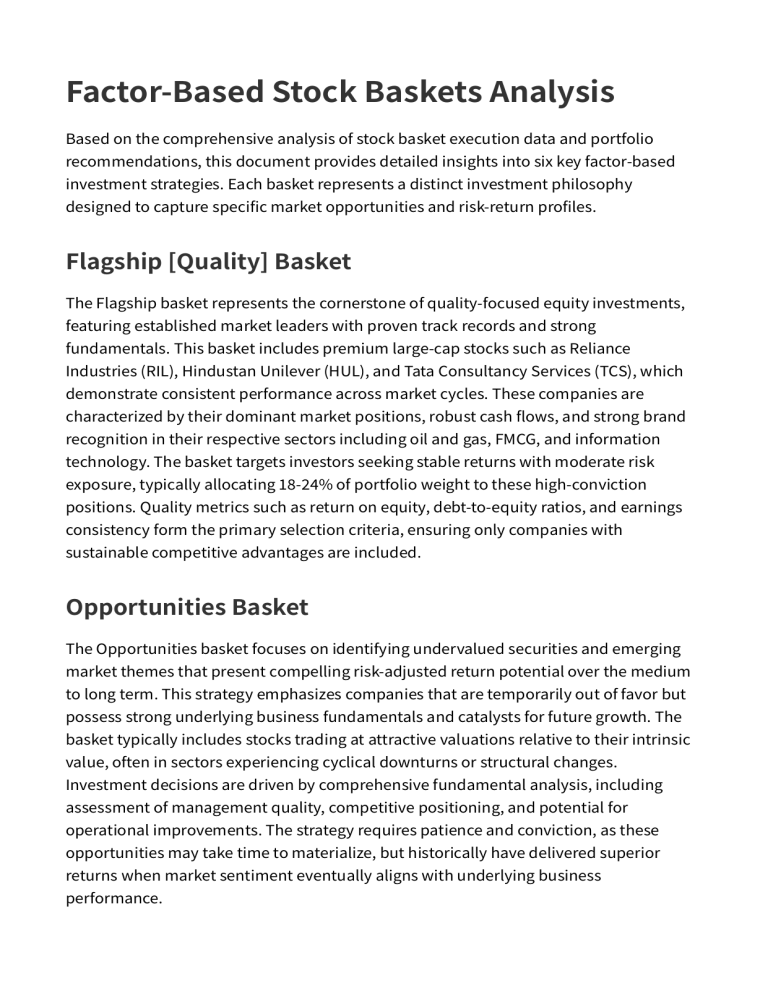 Factor-Based Stock Baskets: Quality, Value, Growth, Momentum Analysis