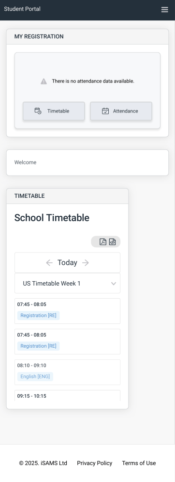 Student Portal Timetable & Attendance - School Schedule 2025