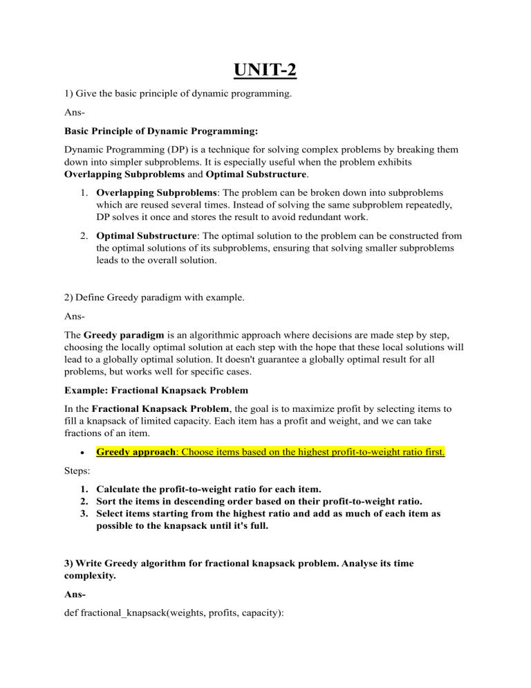 Dynamic Programming & Greedy Algorithms: Knapsack, Huffman, Job Sequencing