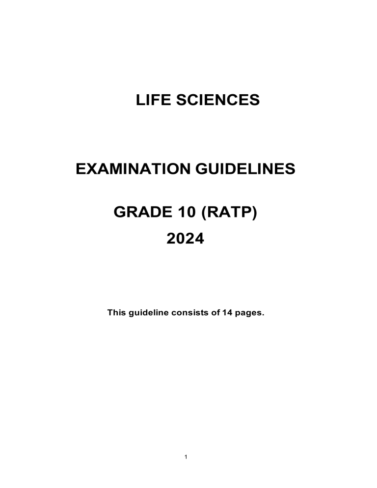 Life Sciences Grade 10 Examination Guidelines 2024 - CAPS RATP