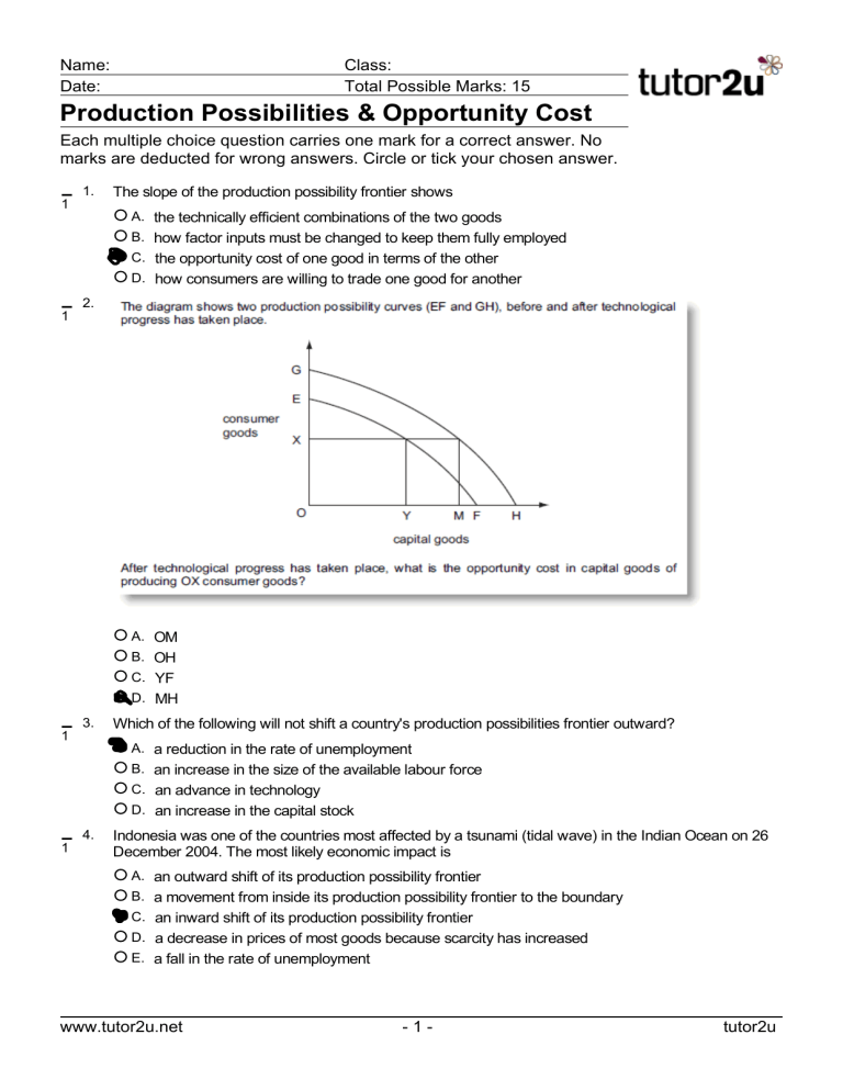Production Possibilities & Opportunity Cost Quiz - Economics