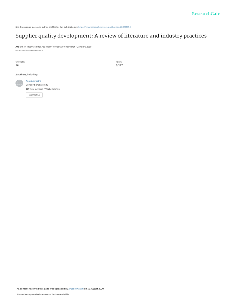 Supplier Quality Development: Literature Review & Industry Practices