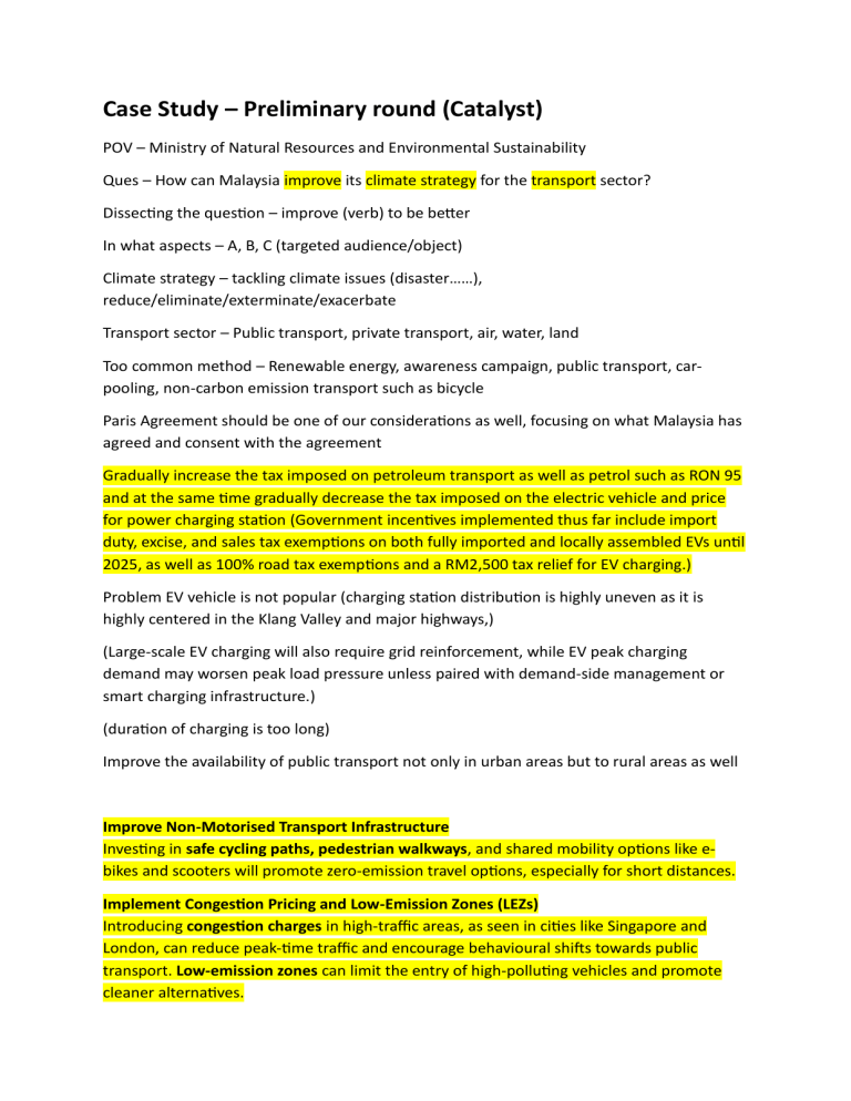 Malaysia Transport Climate Strategy: Improvement Case Study