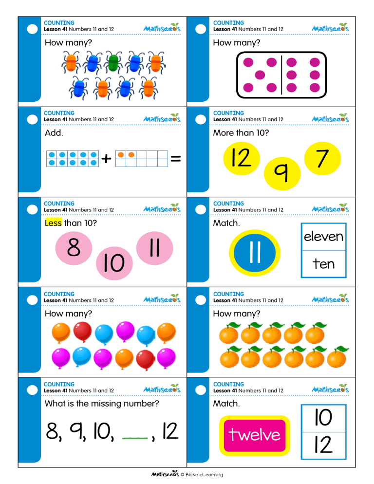 Counting Numbers 11 & 12: Early Math Practice Worksheet
