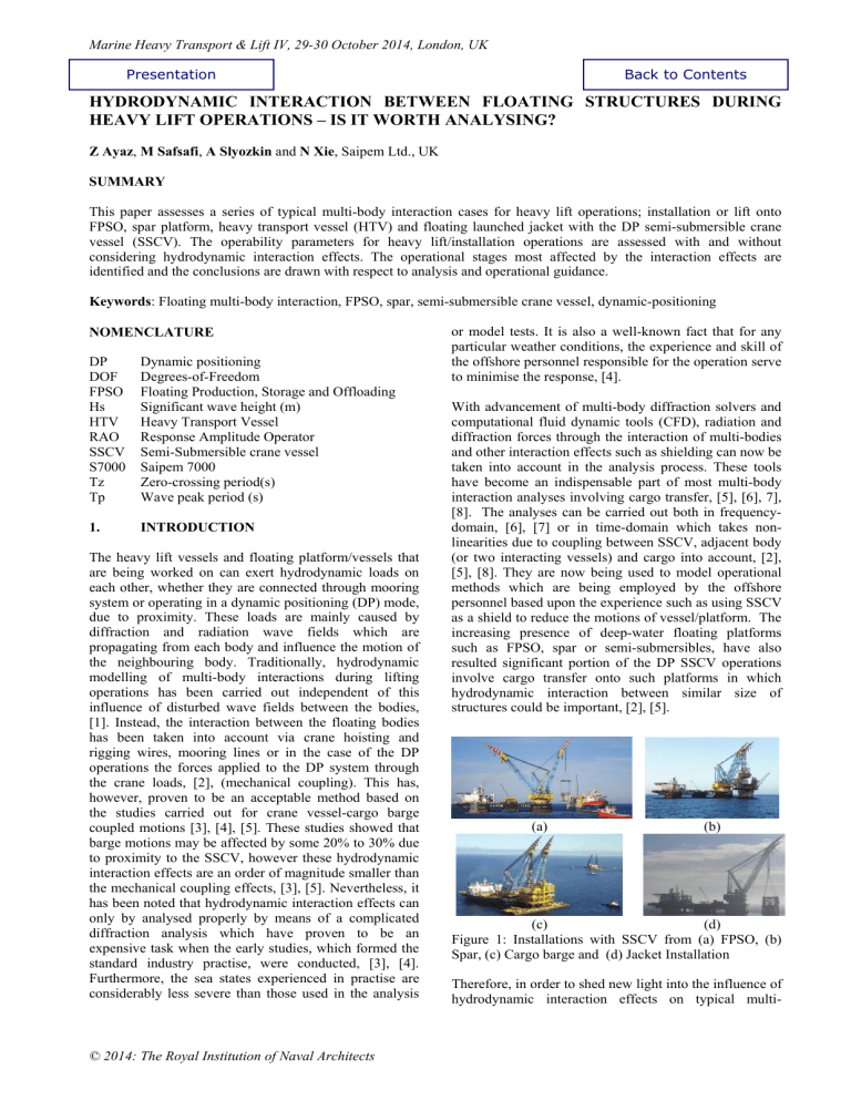 Hydrodynamic Interaction in Heavy Lift Operations: Analysis & Guidance