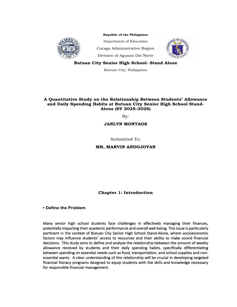 Quantitative Study: Student Allowance & Spending Habits at Butuan City SHS
