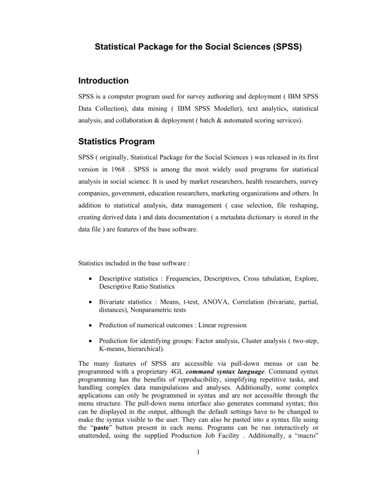 SPSS: Statistical Package for Social Sciences & Data Analysis