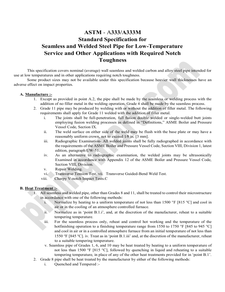 ASTM A333/A333M Steel Pipe Specification: Low-Temperature Service