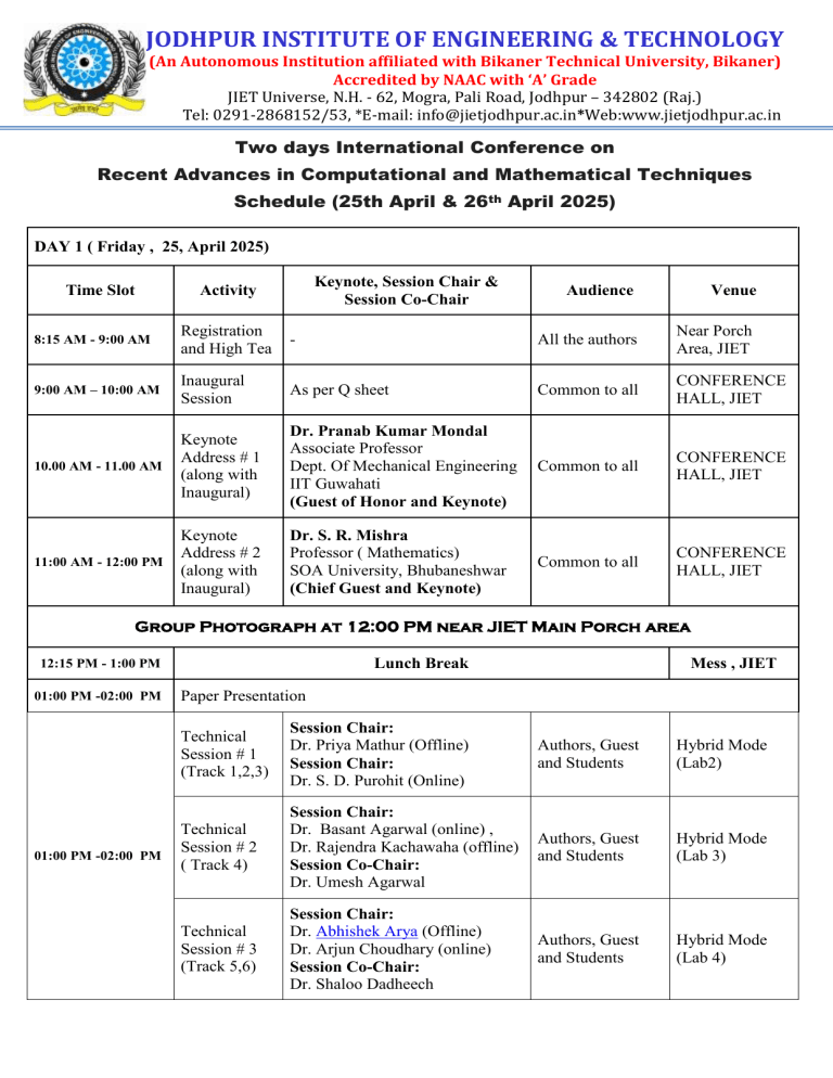 JIET International Conference 2025: Computational & Mathematical Techniques