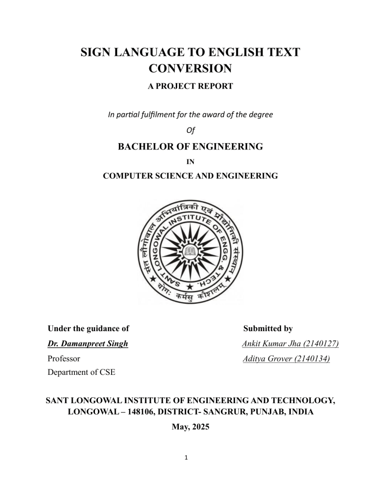 ASL to English Text Conversion: Deep Learning Project Report