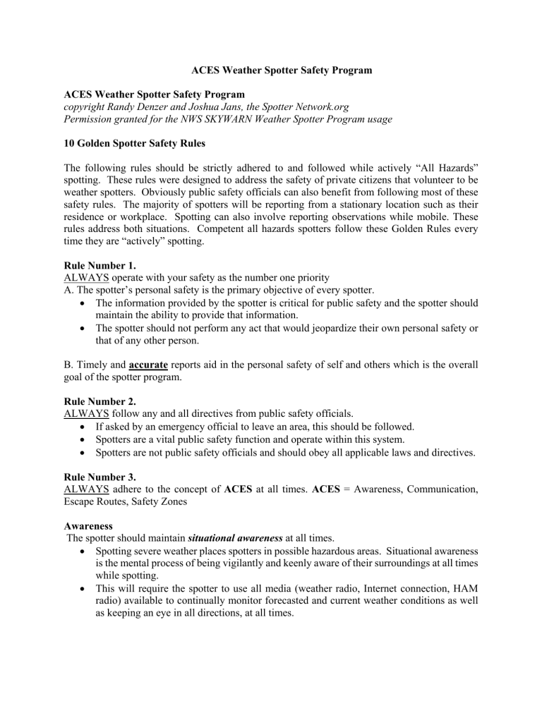 ACES Weather Spotter Safety Program: 10 Golden Rules for Spotters