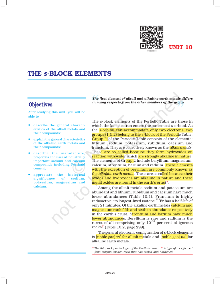 The s-Block Elements: Alkali & Alkaline Earth Metals Chemistry