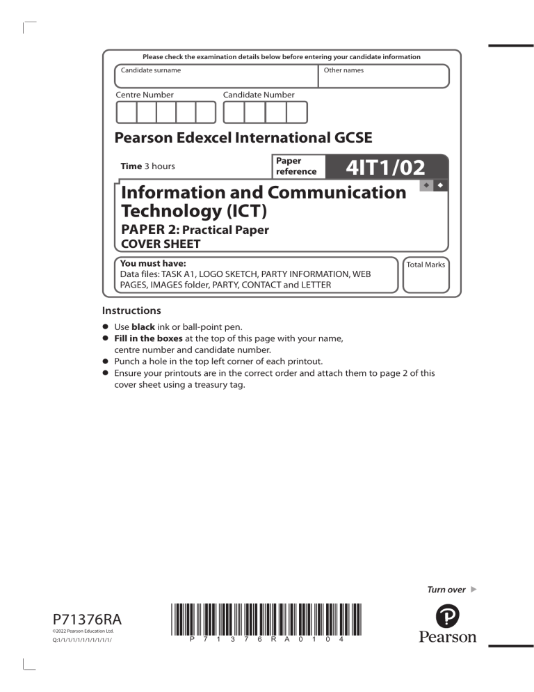 Pearson Edexcel International GCSE ICT Paper 2: Practical Exam 2022