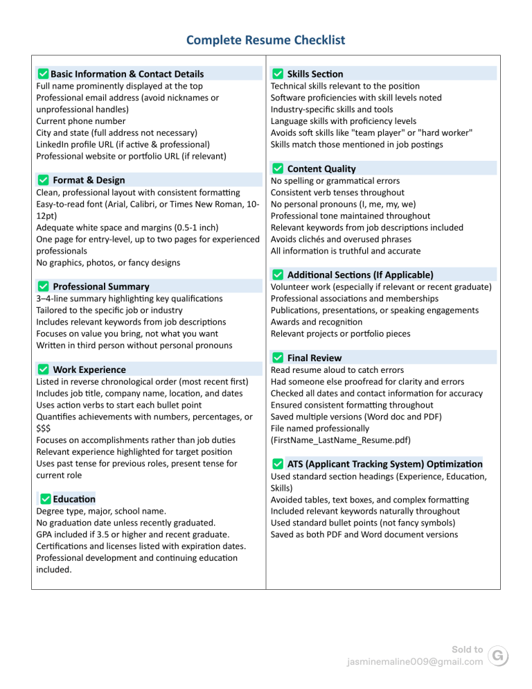 Complete Resume Checklist: Build a Professional CV & Optimize for ATS