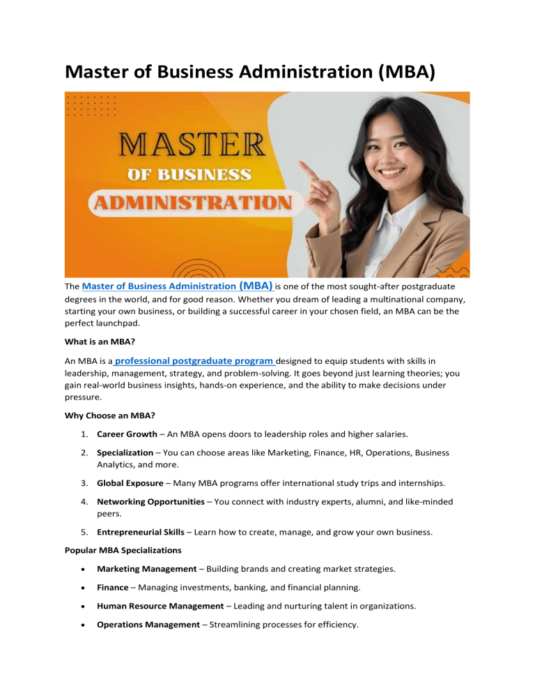 Master of Business Administration (MBA): Your Guide to Career Growth