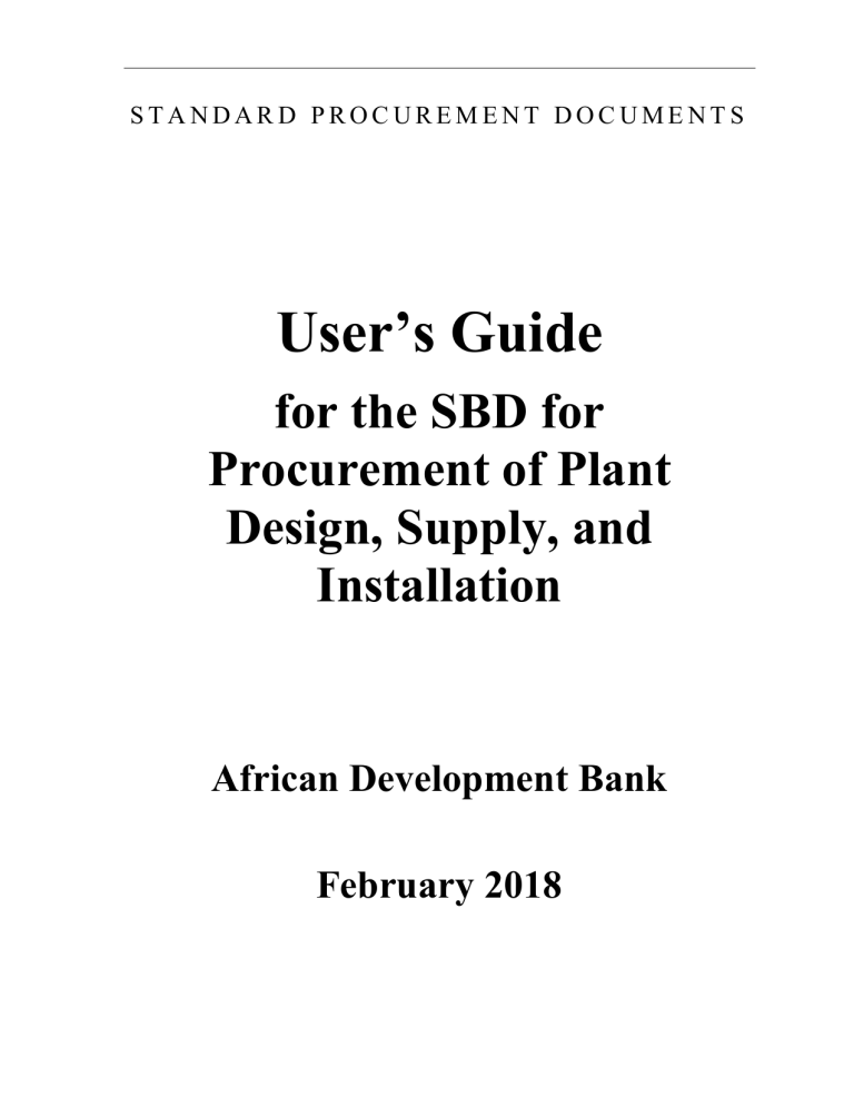 User's Guide: Plant Procurement Design, Supply, Installation - AfDB 2018