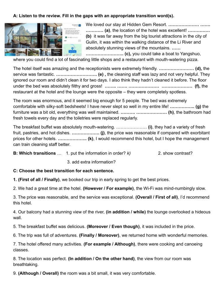 English Grammar Exercise: Mastering Transition Words
