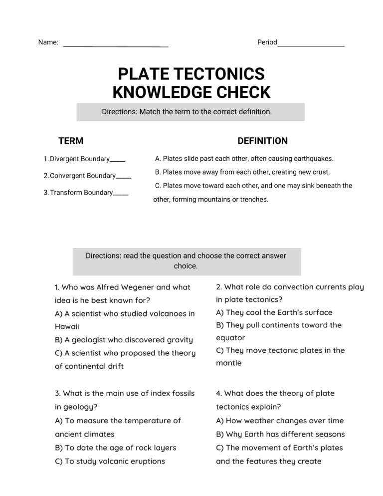 Plate Tectonics Knowledge Check: Quiz on Earth's Moving Plates