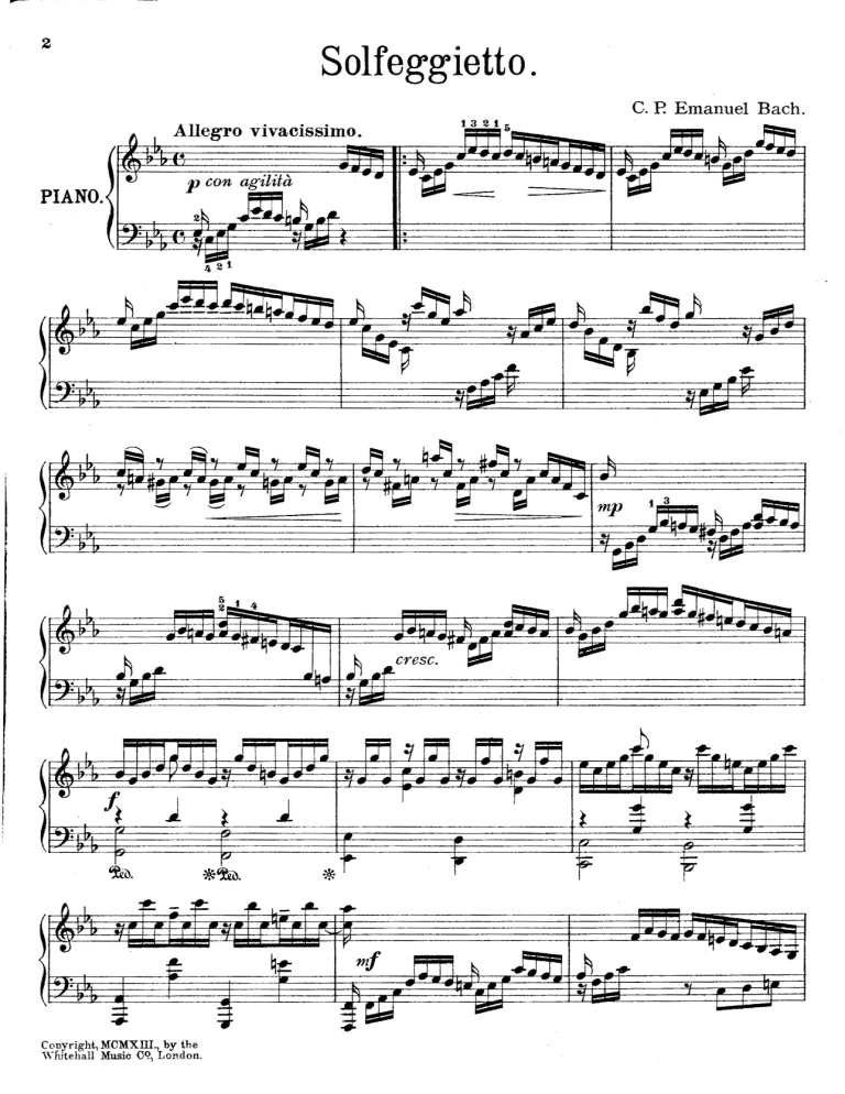 Solfeggietto by C.P.E. Bach - Piano Sheet Music (1913 Edition)