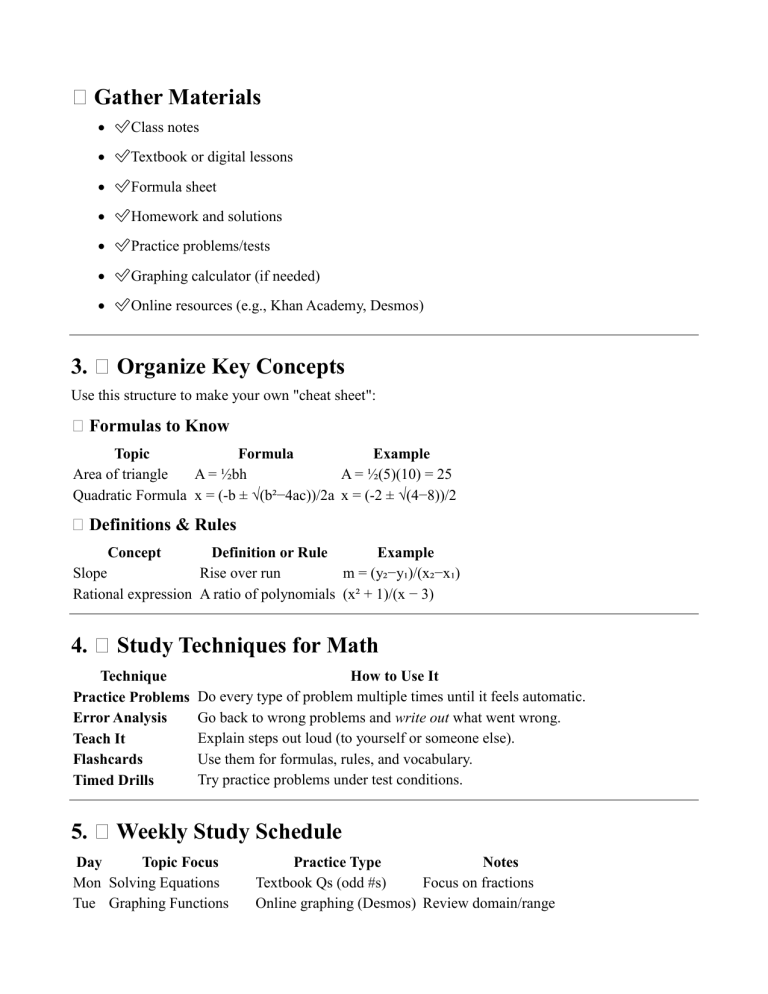 Math Study Guide: Techniques, Schedule & Test Prep Tips