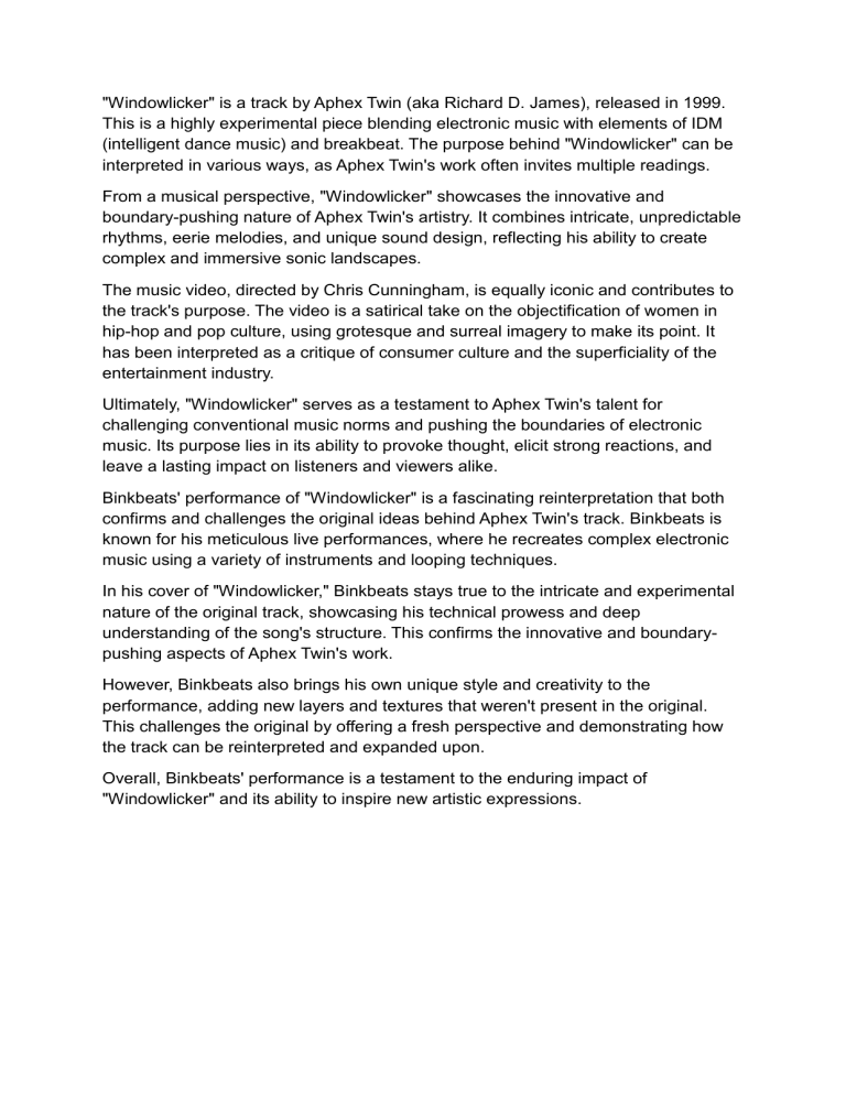 Windowlicker: Aphex Twin's Iconic Track & Binkbeats' Reinterpretation