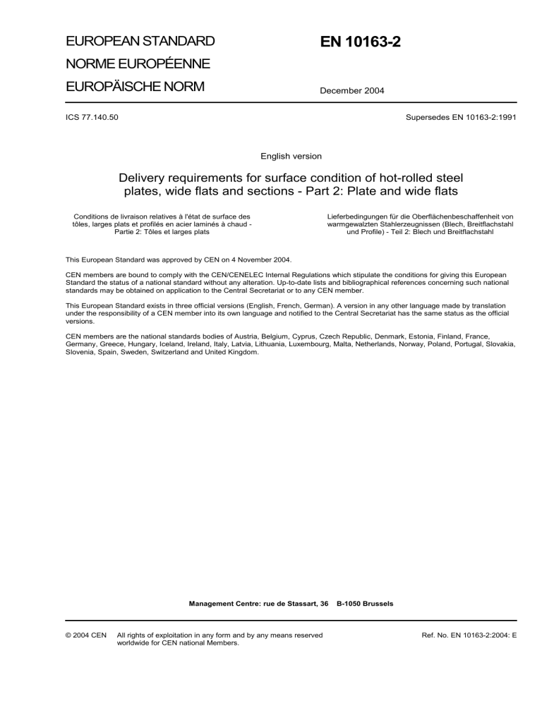 EN 10163-2: Hot-Rolled Steel Plates Surface Condition Delivery Requirements