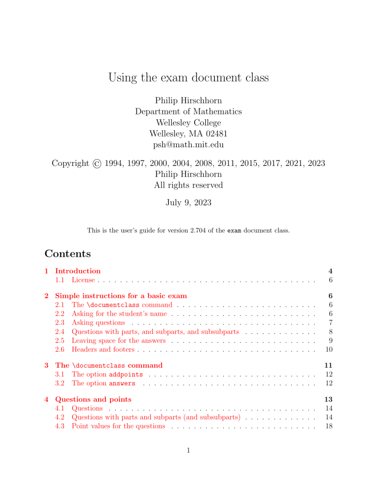 LaTeX Exam Document Class User Guide: Create Exams with Ease