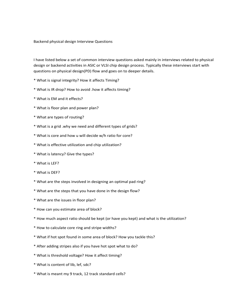 VLSI Physical Design Interview Questions & Answers Guide