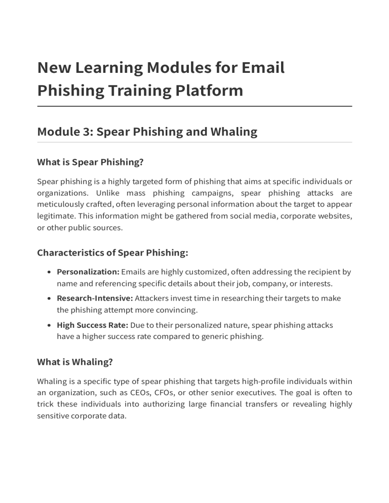 Email Phishing Training Modules: Spear, Whaling, Smishing, BEC & More