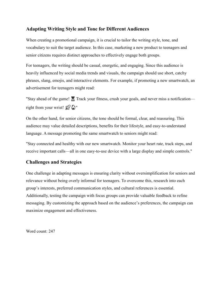 Adapting Writing Style & Tone for Diverse Audiences in Marketing