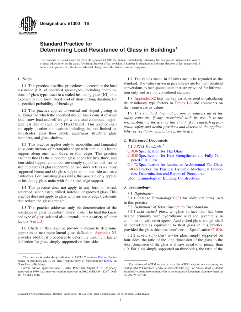 ASTM E1300-16: Standard Practice for Glass Load Resistance in Buildings