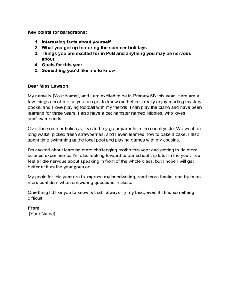 Student Introduction Letter to Teacher | Primary 6B About Me